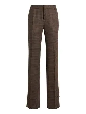 Etro Feather-trimmed Wool Straight-leg Pants - Olive