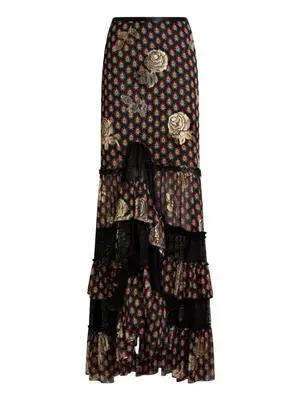 Etro Roses Pattern Asymmetric Skirt - Black