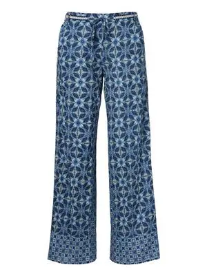 Velvet By Graham & Spencer Kendra Printed Cotton Wide-leg Pants - Blue