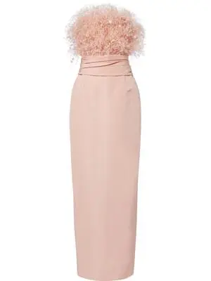 Oscar De La Renta Feather-trimmed Silk Faille Bustier Gown - Pink
