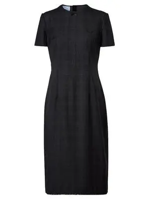 Prada Checked Virgin Wool Midi Dress - Grey