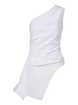 RÓHE Asymmetric One-shoulder Cotton Poplin Top - White