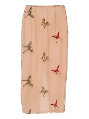 Blumarine Appliqué Midi Skirt Beige
