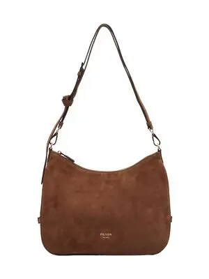 Prada Large Suede Shoulder Bag - Brown