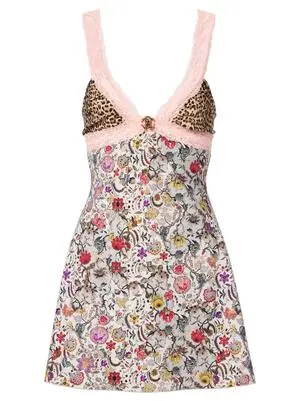 Roberto Cavalli Embellished Lace-trimmed Mini Dress - Multicoloured
