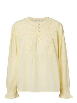 Velvet By Graham & Spencer Byrdie Lace-trimmed Cotton Blouse - Yellow
