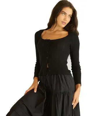 DÔEN Lori Pointelle Button-Up Tee Black