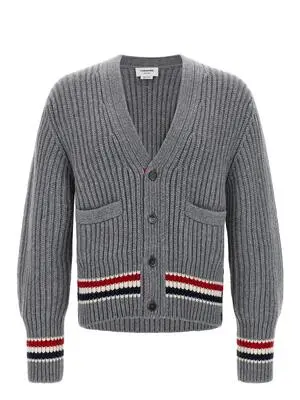 THOM BROWNE Ribbed Cardigan With Striped Accents