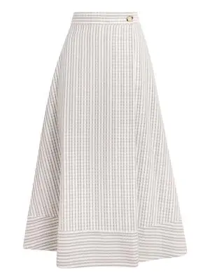 Agnona Cotton-silk Stripe Midi A-line Skirt - Grey