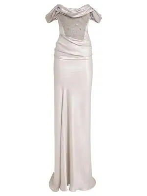 CLIO PEPPIATT Satin Crystal Paloma Gown - Silver