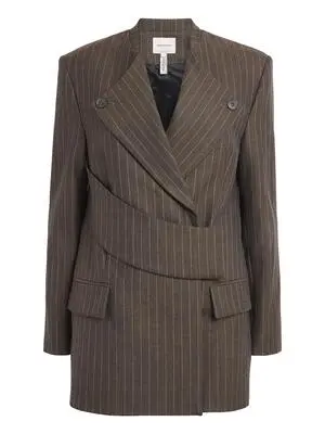 LAURA PITHARAS Wool Pinstripe Wrap Blazer - Brown