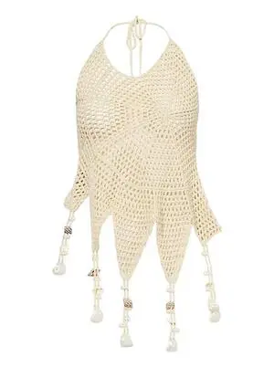 JADED LONDON Halterneck Shell-trim Crochet Top - Multi
