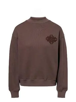 THE COUTURE CLUB Chenille-emblem Relaxed-fit Cotton Sweatshirt - Chocolate