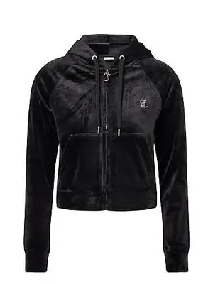 Juicy Couture Rhinestone-logo Zip-up Velour Hoodie - Black