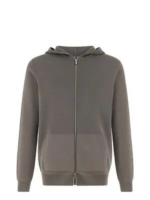 Boggi Milano Hooded Full-zip Cotton-blend Jumper - Mud