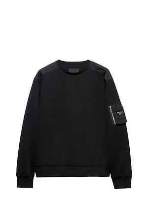 Prada Re-nylon Patch Crewneck Cotton-jersey Sweatshirt - Black