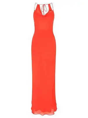 OMNES Cowl-neck Chiffon Maxi Dress - Orange