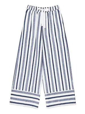RO&ZO Striped Wide-leg Cotton-linen Trousers - Blue