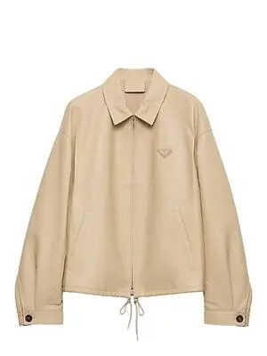 Prada Triangle-Logo Blouson Leather Jacket Neutral