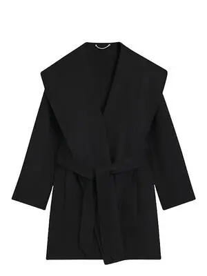 BOSS Relaxed-fit Belted-waist Wool-blend Coat - Black