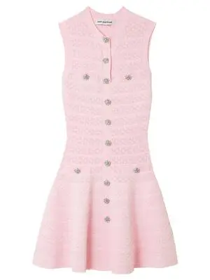SELF-PORTRAIT Button-embellished Pointelle-knit Mini Dress - Pink