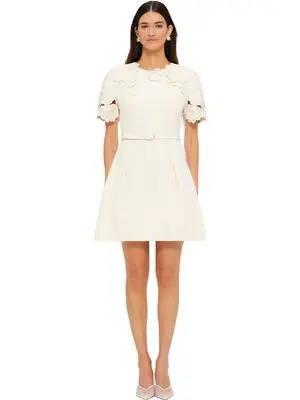 LEO LIN Aurelie Appliqué Short Sleeve Mini Dress - Cream