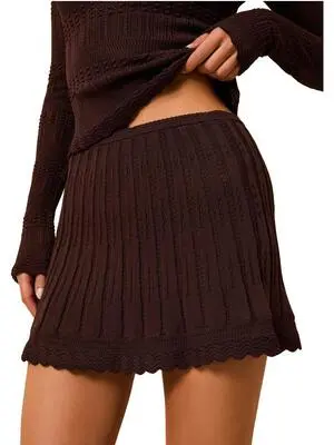 Solid & Striped Orlena Pointelle Lace Knit Mini Skirt - Brown