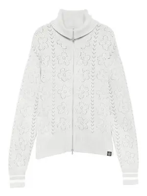 AGNES B. Openwork Zip Cardigan - Blue