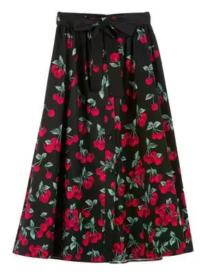 TWINSET Cherry Print Long Skirt - Black