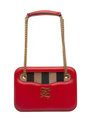 Fendi Calfskin Vitello King Nubuck Pequin Karligraphy Pocket Shoulder Bag - Red