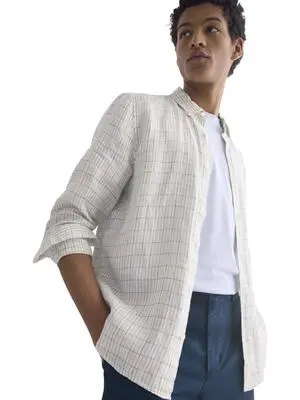 Everlane Classic Shirt, Linen Size - Bone Plaid