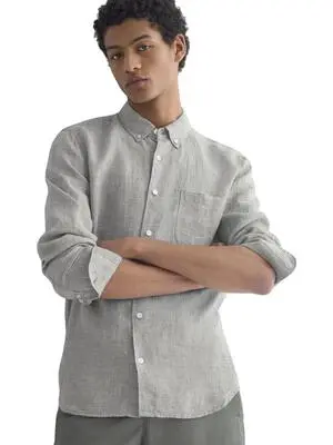 Everlane Classic Shirt, Linen Size - Agave/bone