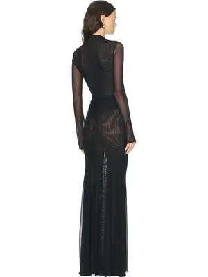 David Koma V-neck Long Sleeve Mesh Gown - Black
