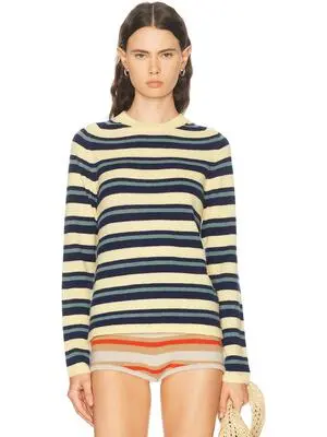 THE ELDER STATESMAN Laurel Stripe Crewneck Sweater - Cypress Stripe