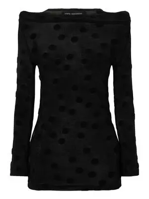 Junya Watanabe Polka-dot Flocked Cotton-jersey Blouse - Black