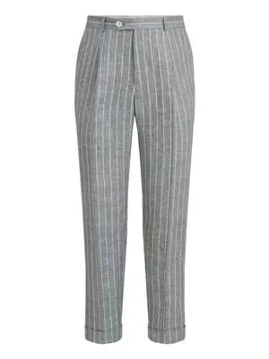 Brunello Cucinelli Chalk Stripe Linen Twill Trousers With Pleat - Grey