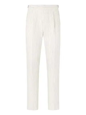 Mr P. Tapered Pleated Pinstriped Linen Suit Trousers - Neutrals