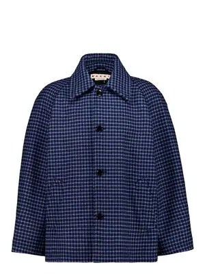 Marni Checked Virgin Wool Buttoned Jacket - Blue