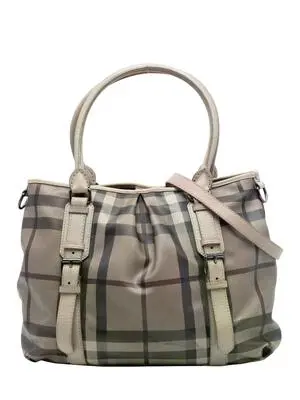 Burberry Smoke Check Coated Canvas Northfield Satchel - Grey