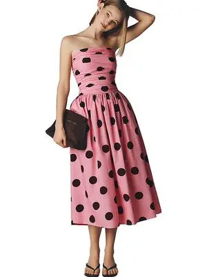 NOBODY'S CHILD Cotton Felicity Strapless Midi Dress - Pink Pattern