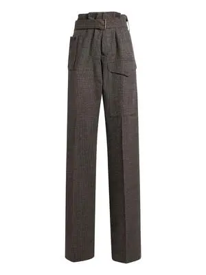 Etro Belted Wool Straight-leg Pants - Grey