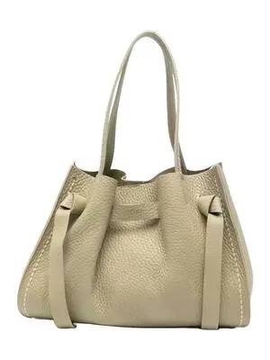 VISONA` Grained Leather Tote Bag With Tie Detail - Neutrals