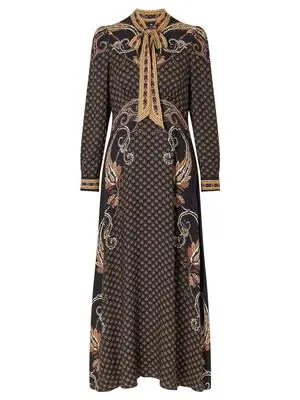 Etro Pussy-bow Printed Satin Midi Dress - Multi
