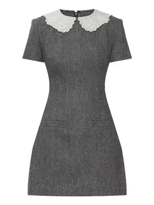 SELF-PORTRAIT Herringbone Lace Collar Mini Dress - Grey