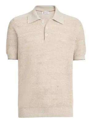 Brunello Cucinelli Linen-cotton Knitted Polo Sweater - Beige