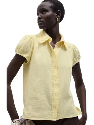 ME+EM Cheesecloth Cap-sleeve Blouse - Dusted Lemon Yellow