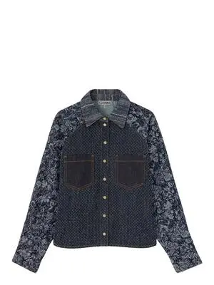 GANNI GANNI Multicolor Floral Print Silk Shirt Navy