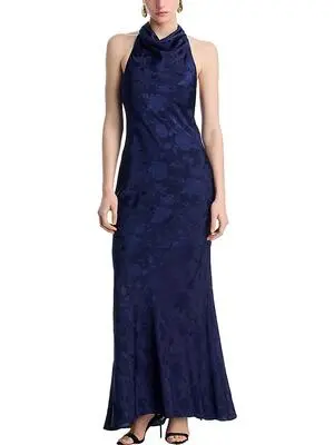 Aqua Jacquard Cowl Neck Dress - Navy