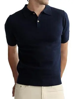 DL1961 Knit Short Sleeve Polo Shirt - Navy