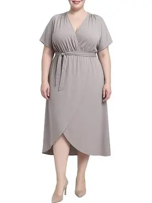 STANDARDS & PRACTICES Flowy Tie Front Midi Flutter Sleeve Dress - Grey